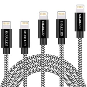 sharllen iphone cable 5pack 3ft/6foot/10feet mfi certified nylon braided fast usb charging&syncing charger cord wire lightning cable compatible iphone11/xs/max/xr/x/8p/7plus/6s p/6/6p/ipad/ipod black