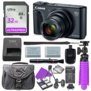 canon powershot sx740 hs digital camera (black) with 32gb sd memory card + accessory bundle