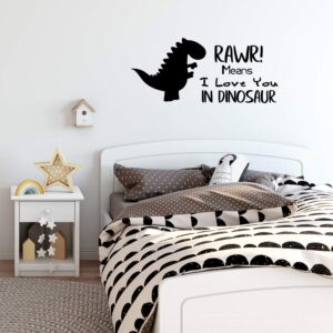 vinyl wall art decal - rawr means i love you in dinosaur - 16" x 36" - cute boys little girls kids adhesive peel off sticker - cute nursery bedroom playroom home apartment classroom decor stickers