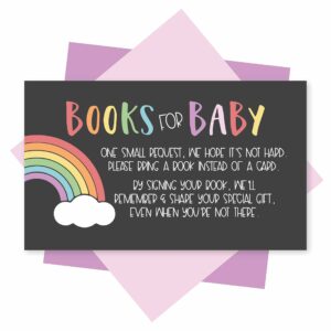 25 books for baby shower request cards - rainbow baby shower invitation inserts, book request baby shower guest book alternative, bring a book instead of a card, baby shower book request