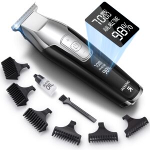 renpho cordless hair clippers for men, beard trimmer with led display, 4-speed hair trimmer for men, 0.15mm professional barber clippers, hair cutting kit, 100-240v for global travel