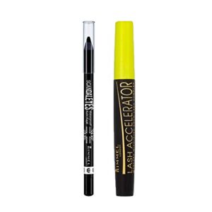 rimmel scandaleyes kit with waterproof kohl kajal eyeliner and lash accelerator mascara, black extreme black