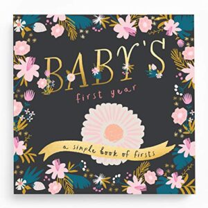 lucy darling baby memory book, themed baby first year book, first 5 years journal & photo album for baby boy/girl, keepsake books, gender neutral memories & milestone book, mom gift - golden blossom