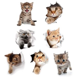 cieovo 3d removable cats large wall stickers decals cute animal wall sticker mural for kids cute cat decor posters for nursery room, toilet, kitchen, offices a set of 7