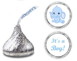 324 blue elephant its a boy baby shower favors stickers for baby shower or baby sprinkle party, baby shower kisses stickers, baby shower blue favors, baby shower labels decorations. made in usa