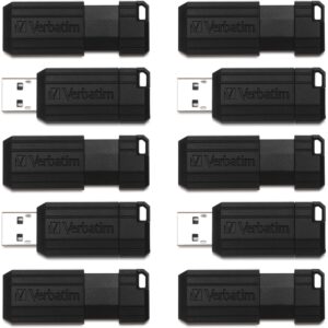 verbatim 32gb pinstripe retractable usb 2.0 flash thumb drive – 10 pack – black