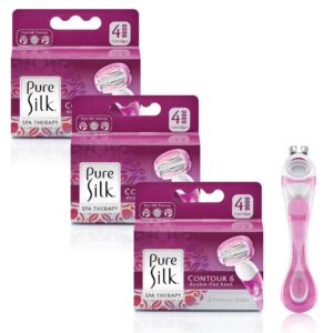 pure silk contour 6 women’s razor blade refills (12 count) with free contour 6 handle