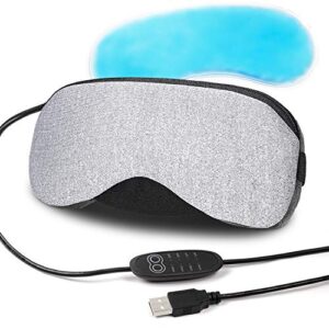 portable cold and hot usb heated steam eye mask + reusable ice gels for sleeping, eye puffiness, dry eye, tired eyes, and eye bag with time and temperature control, best mother's day gift