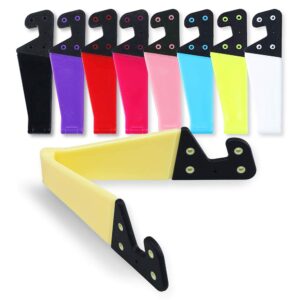 homedge cell phone stand, set of 9 pcs universal foldable pocket size plastic v shaped mobile phone desk mount holder, foldable vertical and land scale mold stand for tablet and smartphones – 9 color