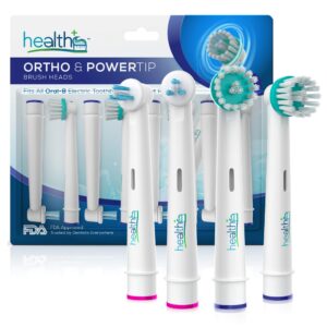 compatible oral-b electric toothbrush ortho and power tip bristle replacement head - 8-pack | braces brush heads with dupont bristles | interproximal clean with orthodontic brushes | clean retainers