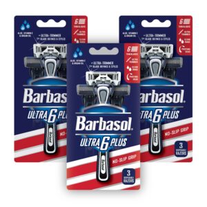 barbasol ultra 6 plus premium disposable razor value pack bundle (3 packs/9 total razors)