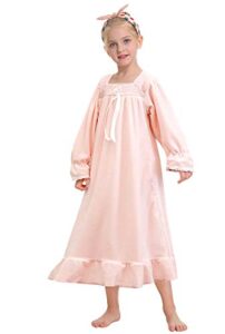 pufsunjj girls princess nightgown,winter long sleeve flannel nightdress pajamas dress kids 3-12 years lightpink