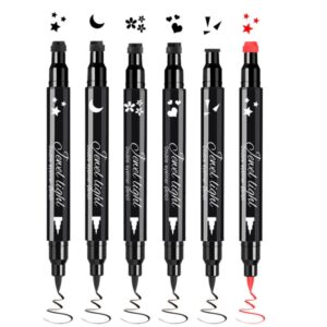 pinkiou eyeliner pen with eye makeup stamp waterproof double sided long lasting seal eyeliner (6 in 1)