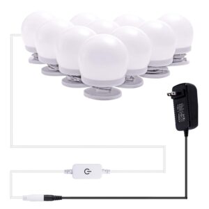 aiboo led vanity mirror lights kit, stick on dimmable makeup lights, 12v mirror lighting strip fixture for vanity dressing table, bedroom wall lights,cri>90 (4000k natural white,10 bulbs)