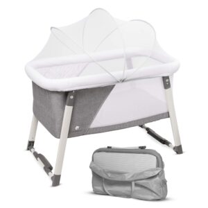 comfybumpy travel bassinet for baby - rocking & sturdy cradle - includes carry case, mosquito net, mattress, sheets, infant crib, and urine pad - portable bed side sleeper for newborn babies