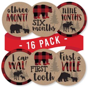 16 monthly baby milestone stickers boy - lumberjack baby monthly milestone stickers for baby boy, milestone baby monthly stickers, baby month stickers for baby photo props, monthly baby stickers boy