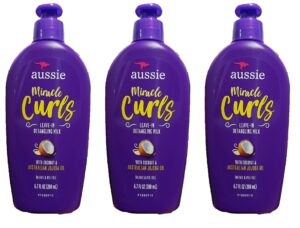 aussie miracle curls leave-in detangler milk 6.7 ounce (200ml) (3 pack)