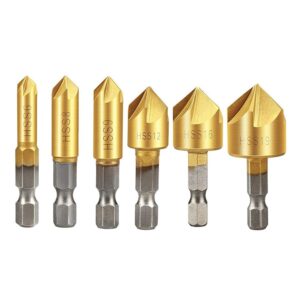 countersink drill bit set, aplus hss countersink drill bit set hex shank hss counterbore reamer countersink chamfer countersink bit set 6pcs 5 flute 90 ° meter for wood 1/4'' 6mm-19 mm