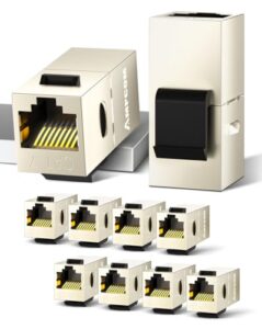 ampcom cat7 inline coupler rj45 stp keystone jack, shielded female to female feedthrough ethernet module- 10 pack