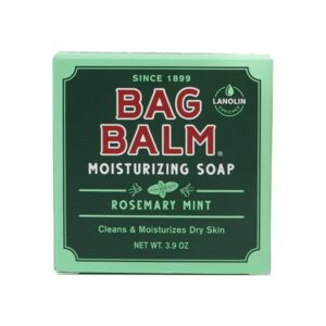 bag balm moisturizing bar soap – gentle soap for dry skin with lanolin – hand & body cleansing balm – rosemary & mint scented sensitive skin bar soap – natural body wash bar – made in the usa 3.9 oz