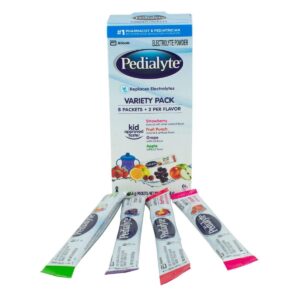 pedialyte electrolyte powder packs are a convenient & portable way to quickly replenish lost fluids & electrolytes to help prevent dehydration, just add water, 8 powder packs, variety pack