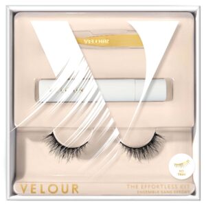 velour effortless lash kit, lash applicator & eyelash glue bundle, reusable 25+ times, natural false eyelashes, no trim strip eyelashes, fluffy & lightweight fake lashes, all eye shapes