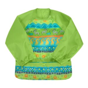 green sprouts easy-wear long sleeve bib | waterproof protection | flipped pocket, soft material, easy clean smock