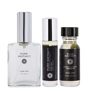 pure instinct perfume cologne with pheromone infused essential oil set for him - set of 3