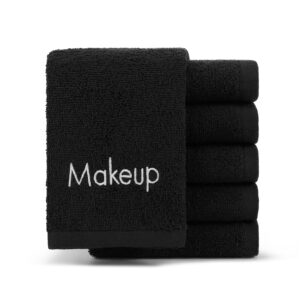 arkwright makeup towels - pack of 6 - soft & gentle cotton washcloth face make up remover, reusuable eraser cloth essentials for hosts & artists, 13 x 13 in, black