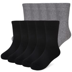 kids boy girls classics athletic socks little toddlers casual school uniform sports soft breathable cotton crew socks (10 pairs black&grey, 6-8 years)