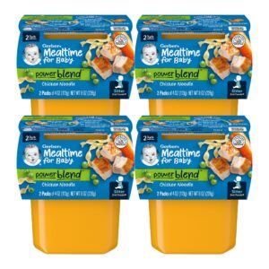 gerber mealtime for baby 2nd foods power blend baby food tubs, nourishing blend of veggies, grains & beef, pureed baby food (pack of 4, chicken noodle)