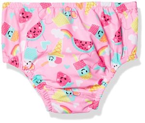 swim time girls' reusable swim diaper upf 50+ with side snaps, pink ice cream/watermelon, x-large