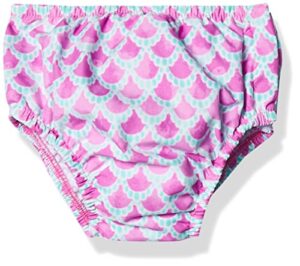 swim time girls' reusable swim diaper upf 50+ with side snaps, purple mermaid print, medium