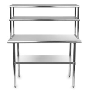 kps commercial stainless steel work prep table 18 x 36 with double overshelf 12 x 36 - nsf