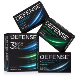 defense soap all natural tea tree bar soap, 3 bar variety pack - original, peppermint, oatmeal