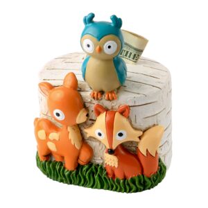 fashioncraft woodland animals nursery money bank - 4.5 x 3.5 x 3 inch - polyresin - 3d design - handpainted - gender neutral for boys and girls - baby room decor