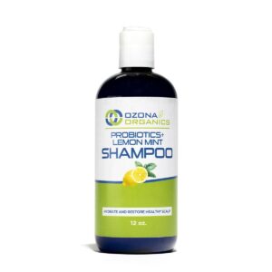 ozona organics - probiotic shampoo - lemon mint scent - natural scalp relief infused with living probiotics - organic ingredients - 12oz