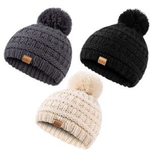 redess baby kids winter warm hats, infant toddler children pom pom beanie knit cap girls boys