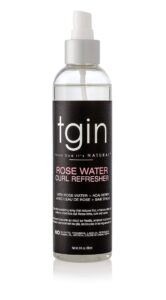 tgin rose water curl refresher for curly, coily, and wavy hair, with acai berries, moisturizes and soothes dry hair and scalp, braids, protective styles, and locs, 8 fl oz