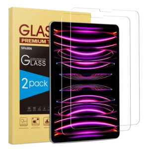 sparin 2 pack screen protector compatible with ipad pro 12.9 inch 2022/2021/2020/2018 released (6th/5th/4th/3rd) without home button, tempered glass screen protector work with face id