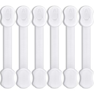 baby ziz adjustable strap child safety refrigerator lock, cabinet locks | 6 pack with 2 extra 3m adhesive | white