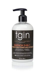 tgin quench 3-in-1 co-wash conditioner and detangler for curly, coily and wavy hair, rich moisture for dry hair, 13 oz