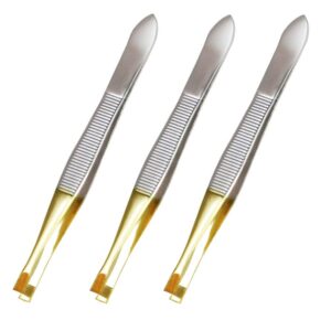 luxxii (3 pack) gold tone flat tweezers - stainless steel flat tweezers hair plucker for hair and eyebrows personal care (e_gold tone)