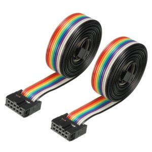 uxcell idc rainbow wire flat ribbon cable 10 pins 128cm length 2.54mm pitch 2pcs type-b