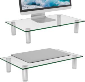 wali glass monitor stand, clear laptop stand adjustable computer riser for desktop display (gtt001-2), 16x10in, 2 pack, clear