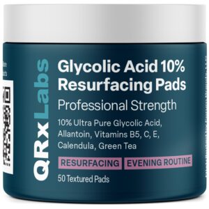 qrxlabs glycolic acid 10% wrinkle control pads for face & body - 10% glycolic acid, allantoin, vitamins b5, c & e, calendula & green tea extract - face pads for smooth skin - prevents wrinkles & lines