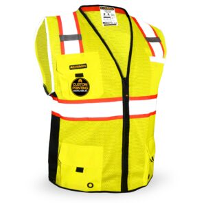 kwiksafety - charlotte, nc - big kahuna safety vest [11 pockets] class 2 ansi osha reflective high visibility heavy duty surveyor construction lightweight industrial work gear/yellow medium