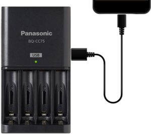 panasonic bq-cc75ksbha eneloop pro advanced individual battery charger with usb charging port, black