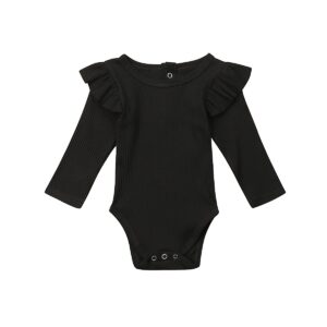 xaraza unisex baby boy girl long sleeve ruffle romper bodysuit jumpsuit tops sweatshirt winter fall spring clothes (0-3 months, black)