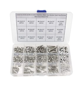 hvazi #2-56#4-40#6-32 unc stainless steel socket head cap screws nuts assortment kit (#2-56#4-40#6-32unc)